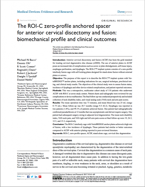 The ROI-C zero-profile anchored spacer for anterior cervical discectomy ...
